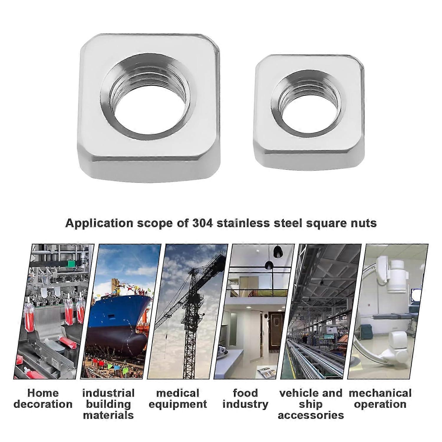 50PCS Square Nuts 304 Stainless Steel Square Nut DIN557 Square Nut Flat ...