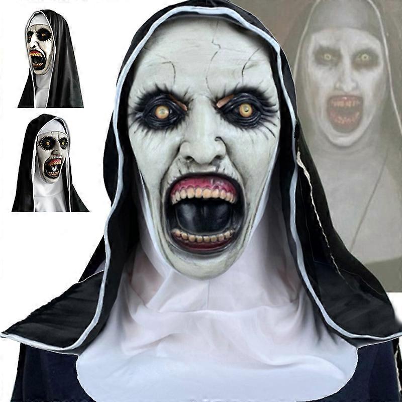 Scary Nun Mask Costume Horror Nun Full Head Mask With Scarf Adult ...