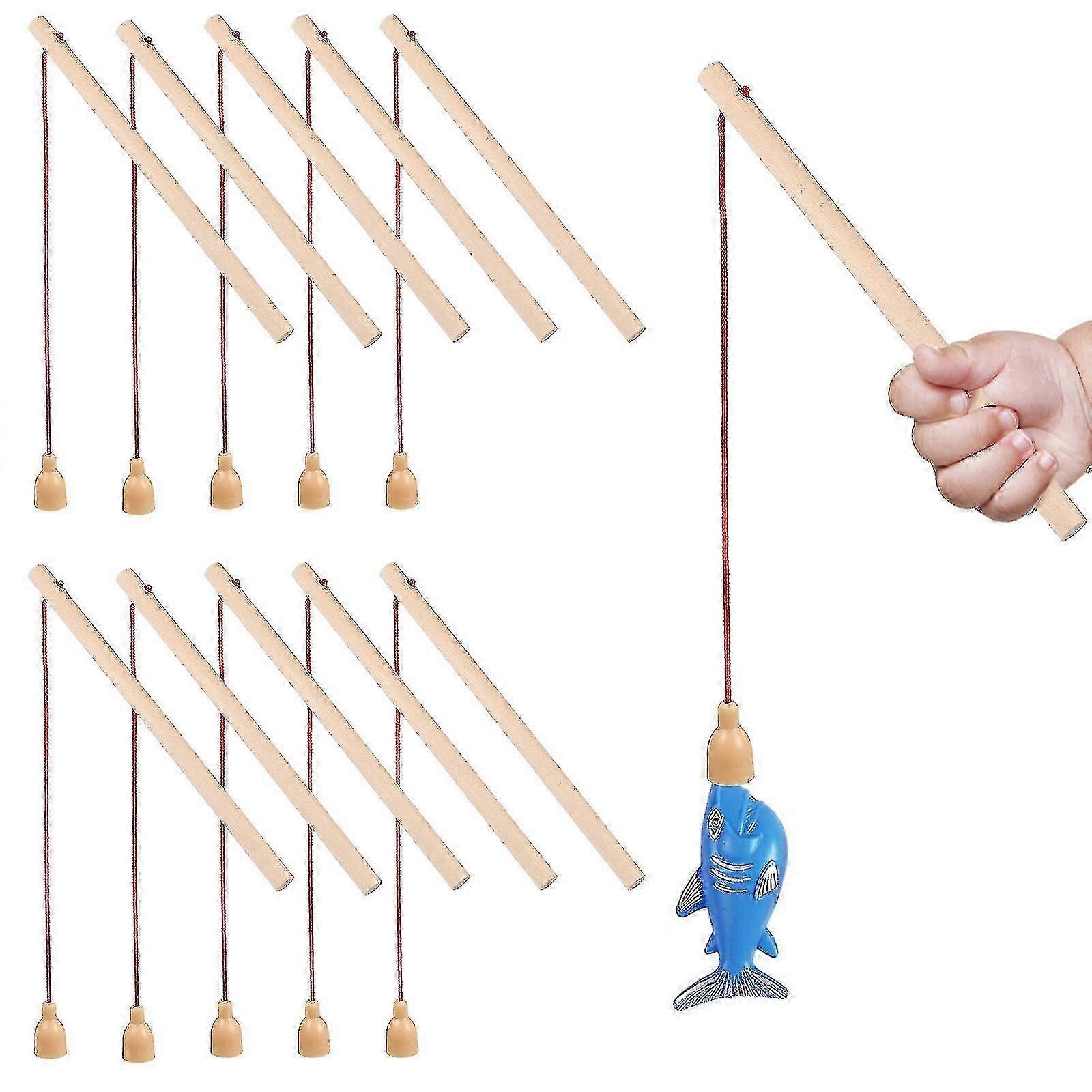12 Pcs Wood Magnetism Fishing Rods Wooden Fishing Poles For ...