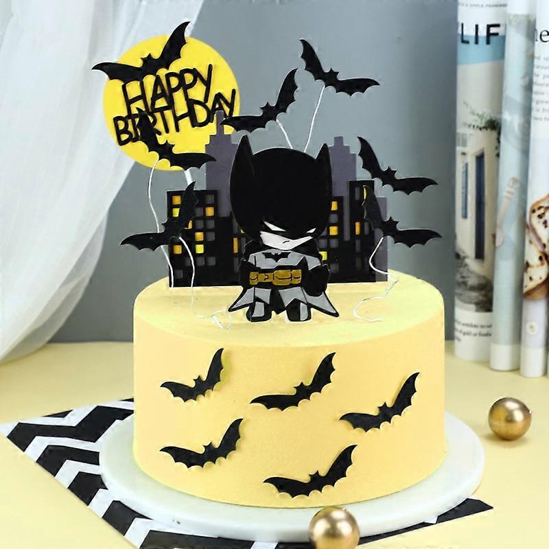 Cartoon Bat Happy Birthday Cupcake Topper Set Super Hero Birthday Cake ...