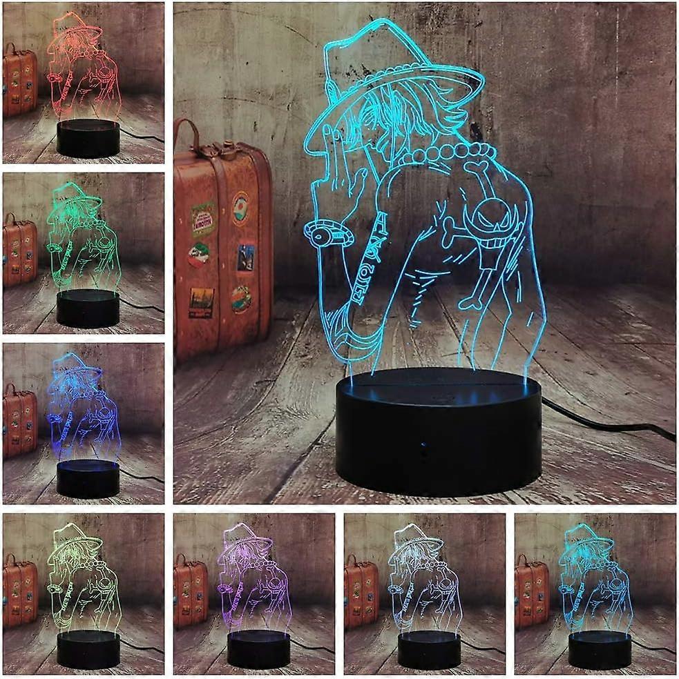 Japanese Anime Portgas D Ace 3D Optical Illusion Night Light for Kids ...