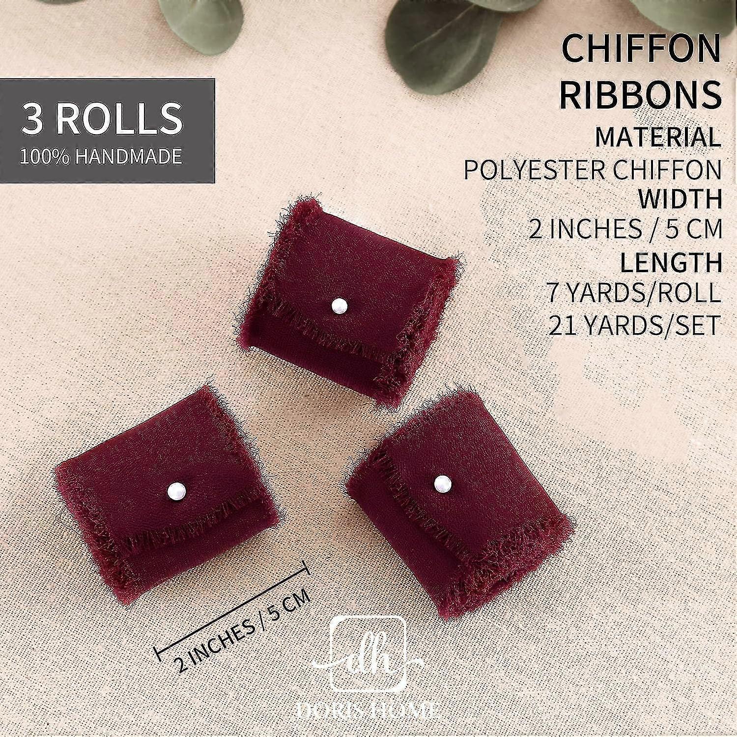 3 Rolls 2"x7yd Fringe Chiffon Ribbon For Flower Bouquet, Handmade ...