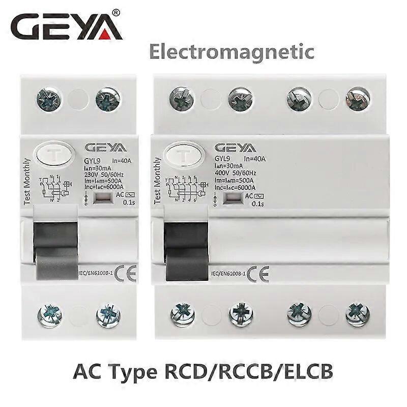 GEYA GYL9 AC Type RCCB Residual Current Circuit Breaker AC ELCB 2 Pole 25A 40A 63A 80A 100A RCD ...