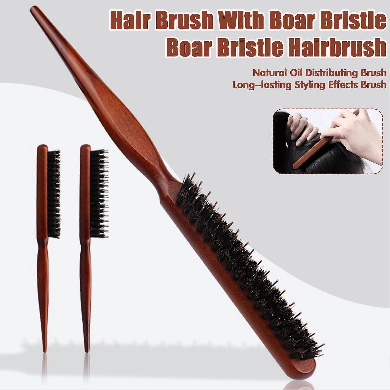 1/2Pcs Boar Bristle Teasing Hair Brush Wooden Long Handle Curl Fluffy ...