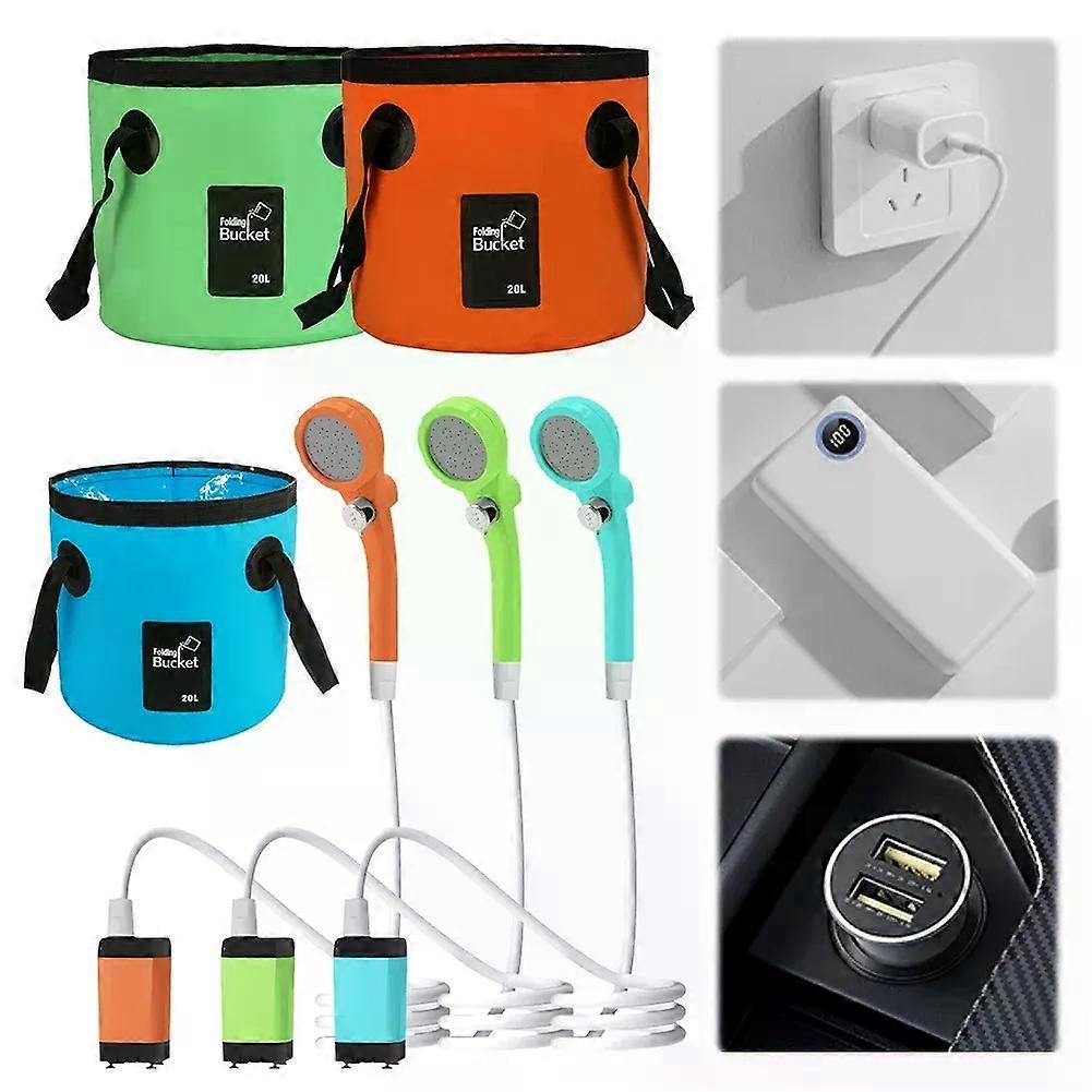 Portable Camping Shower Electric Shower Pump 20L Collapsible Bucket ...