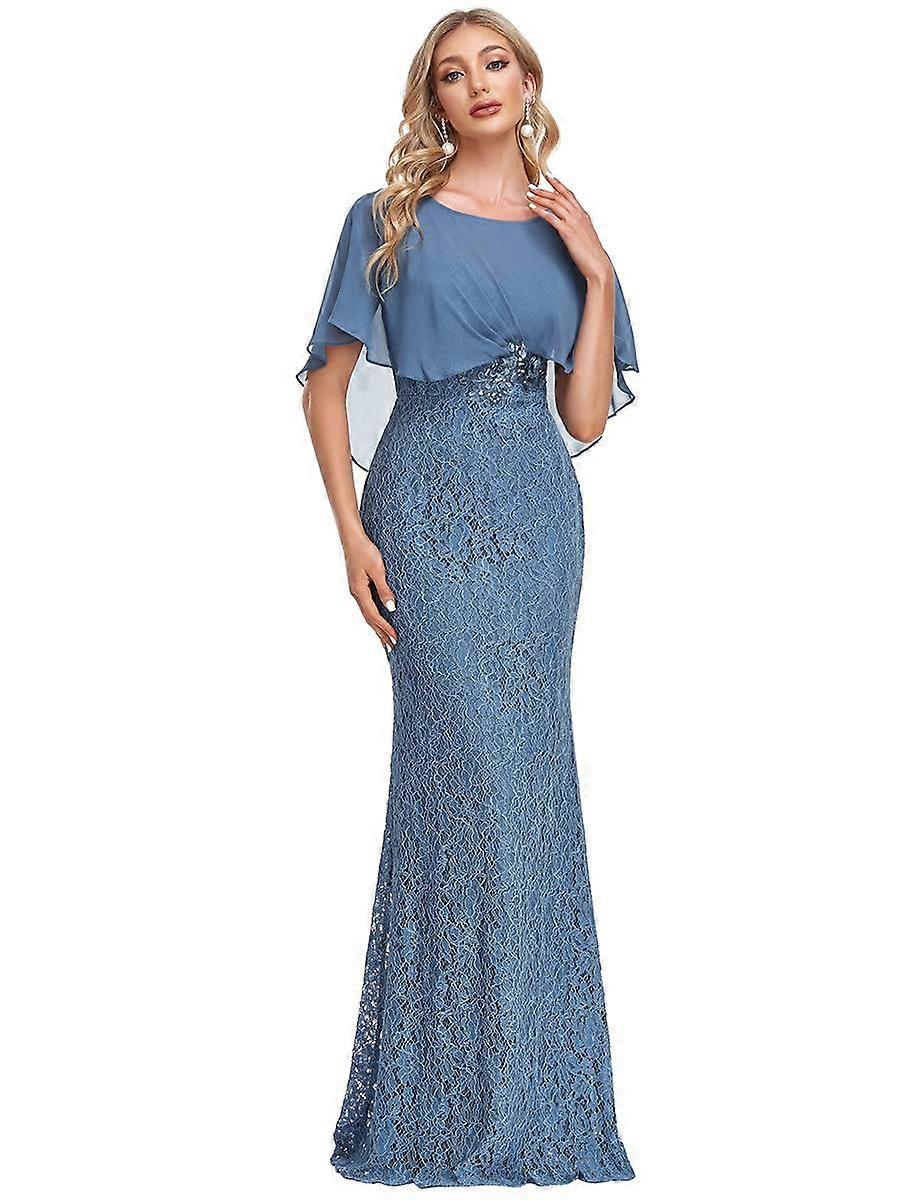 Ever-Pretty Women's Crewneck Chiffon Shawl Lace Bodice Mermaid Wedding ...