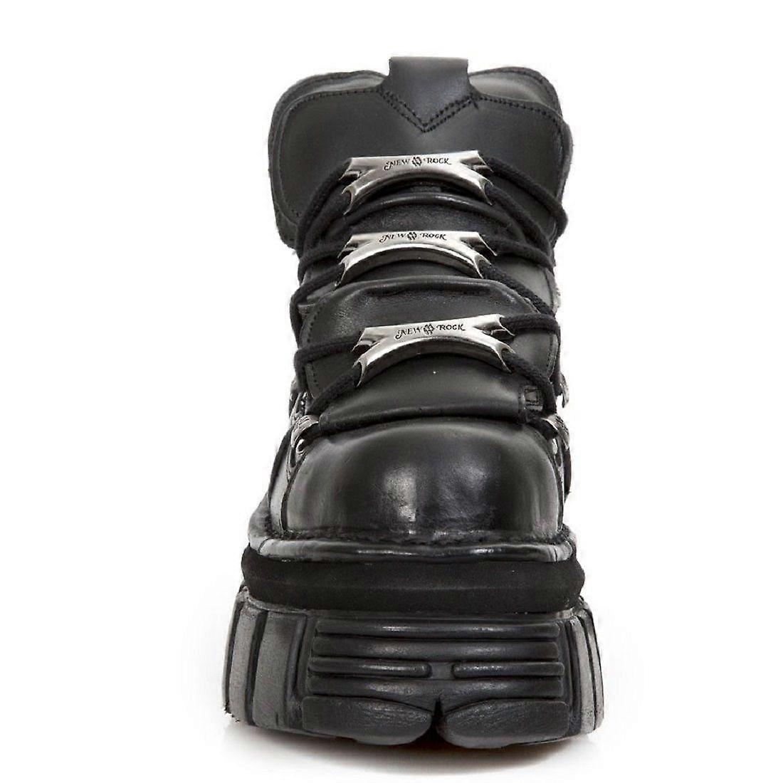 New Rock 106-S29 Tower Shoes Metallic Black Leather Biker Punk Gothic ...