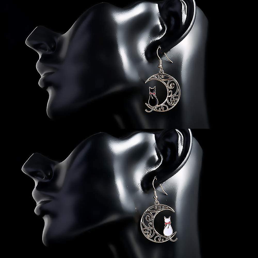 Cute Cat Moon Earrings Gift Girl Jewelry, Cute Cat Earrings Hollow ...