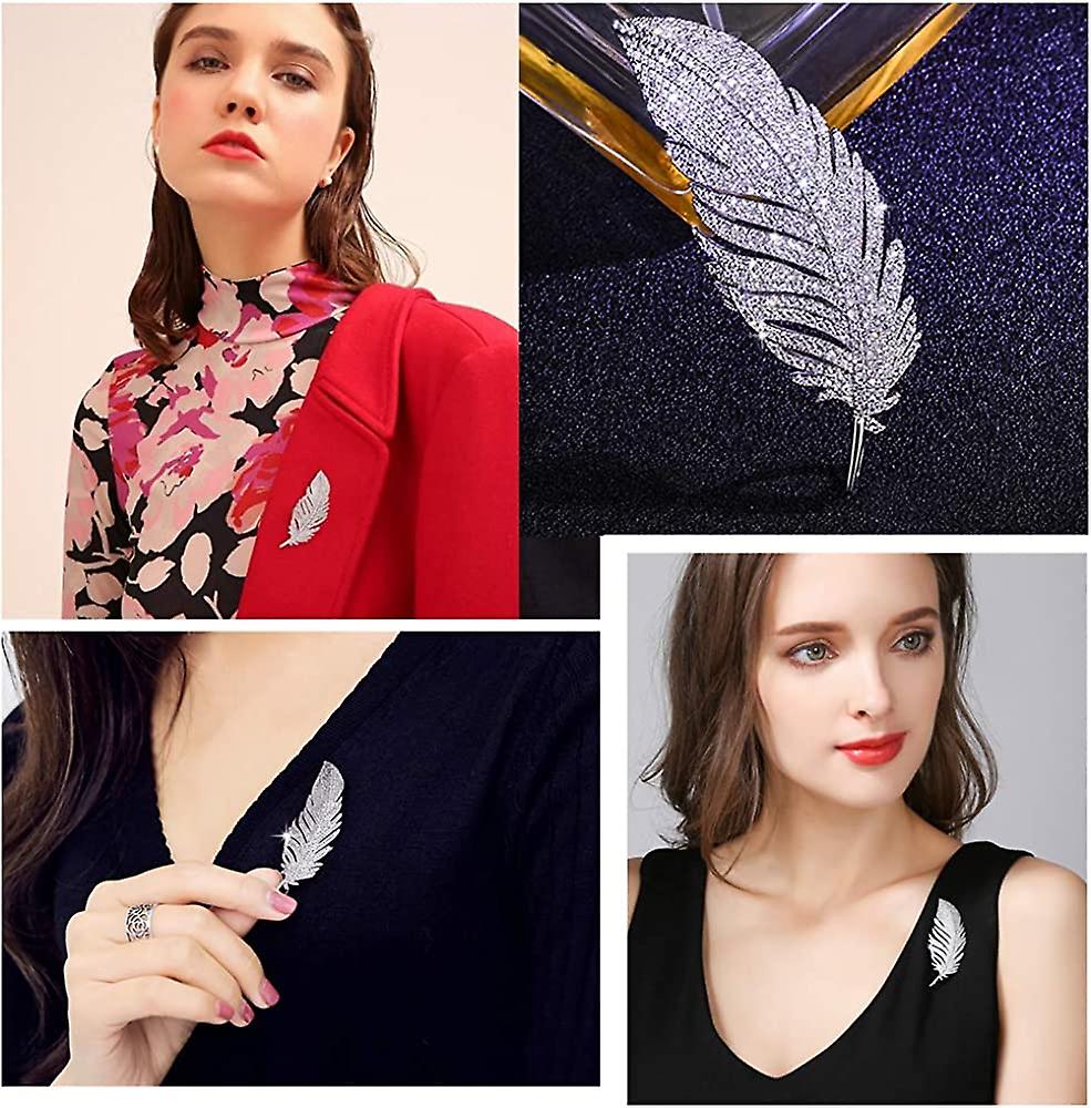 Rhinestone Feather Brooch Pin for Women Men Fashion Crystal Delicate Leaf Brooch Lapel Pins ...