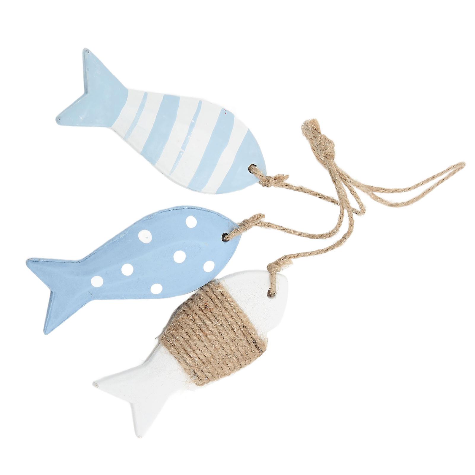 Wood Fish Decor Marine Style Spot Ripple White 3 Small Fish Antique ...