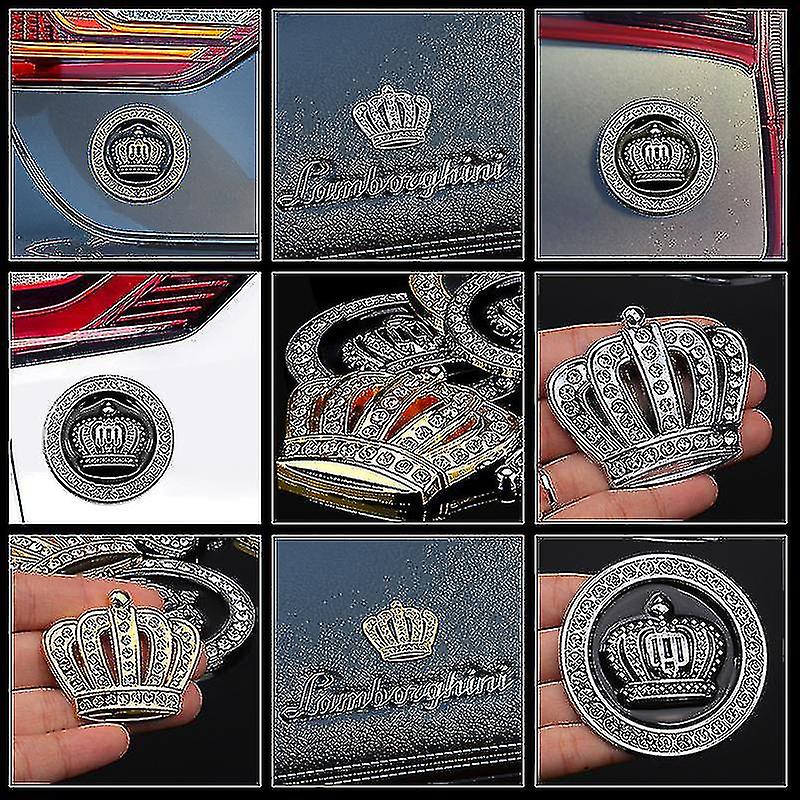 3d Shiny Diamond Metal Crown Car Crown Badge Decal - Large Round Crown ...