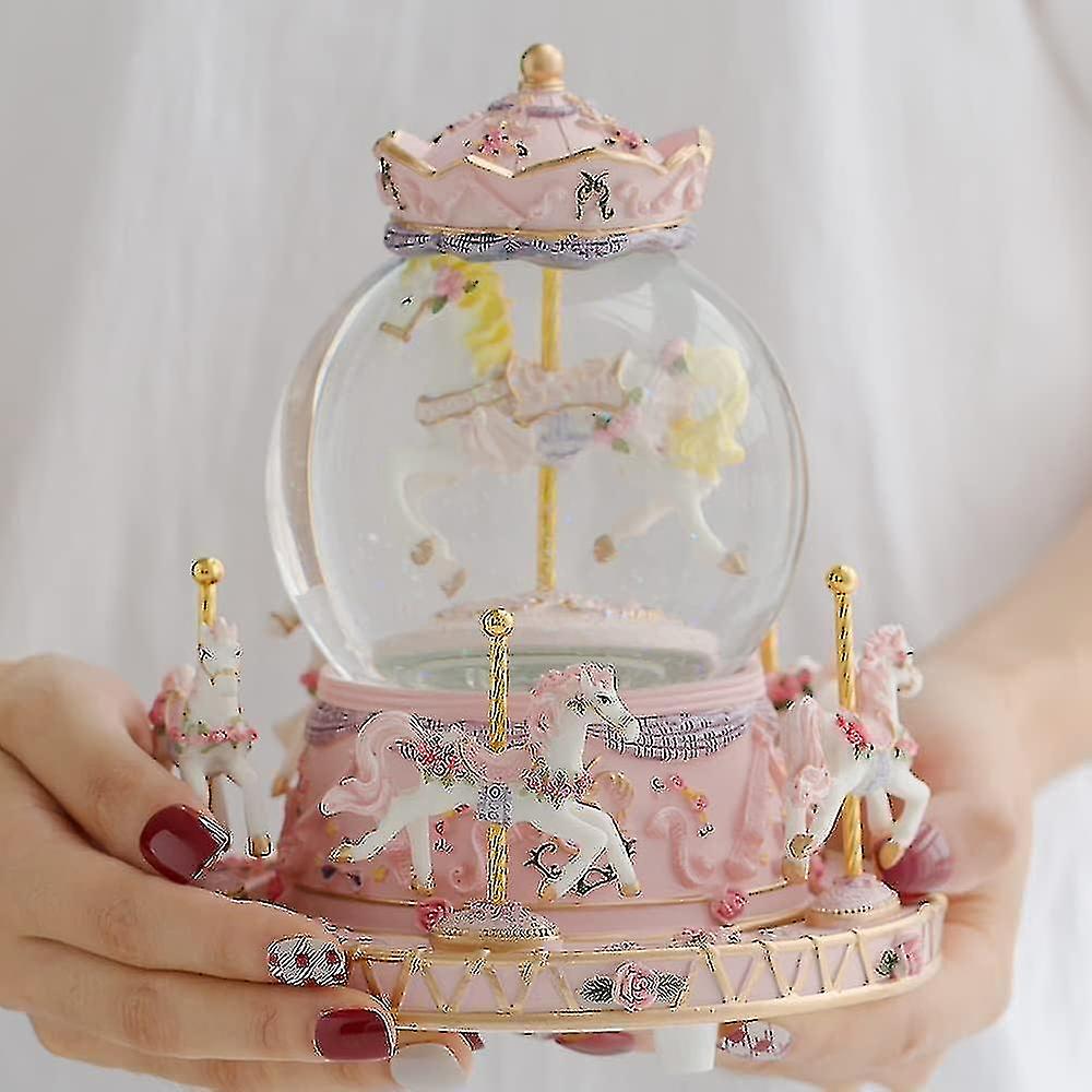 Gift Wrapped Music Box Carousel Horses Color Changing Lights Unicorn ...