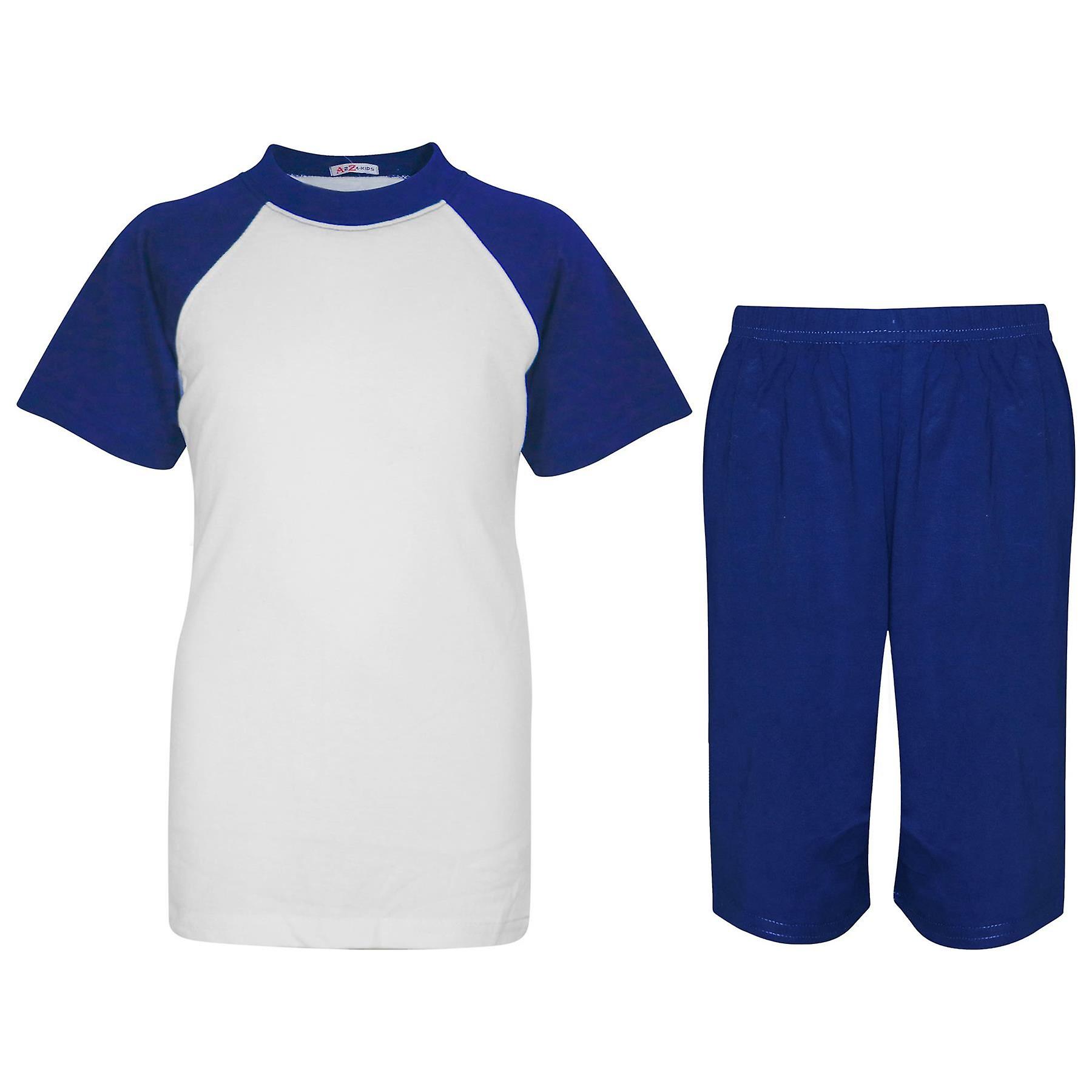Kids Unisex Royal Blue Raglan Style Pyjamas Contrast Set | Fruugo UK