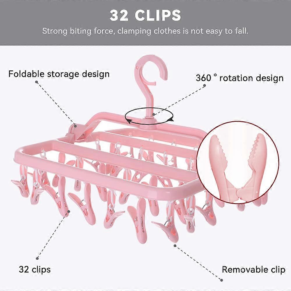 Sock drying rack, clothes drying rack with 32 clips, foldable hanging ...