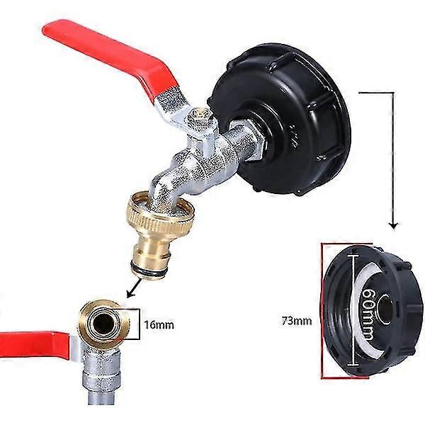 1000l tank tap with garden hose tap adapter, S60x6 Ibc tap connection ...