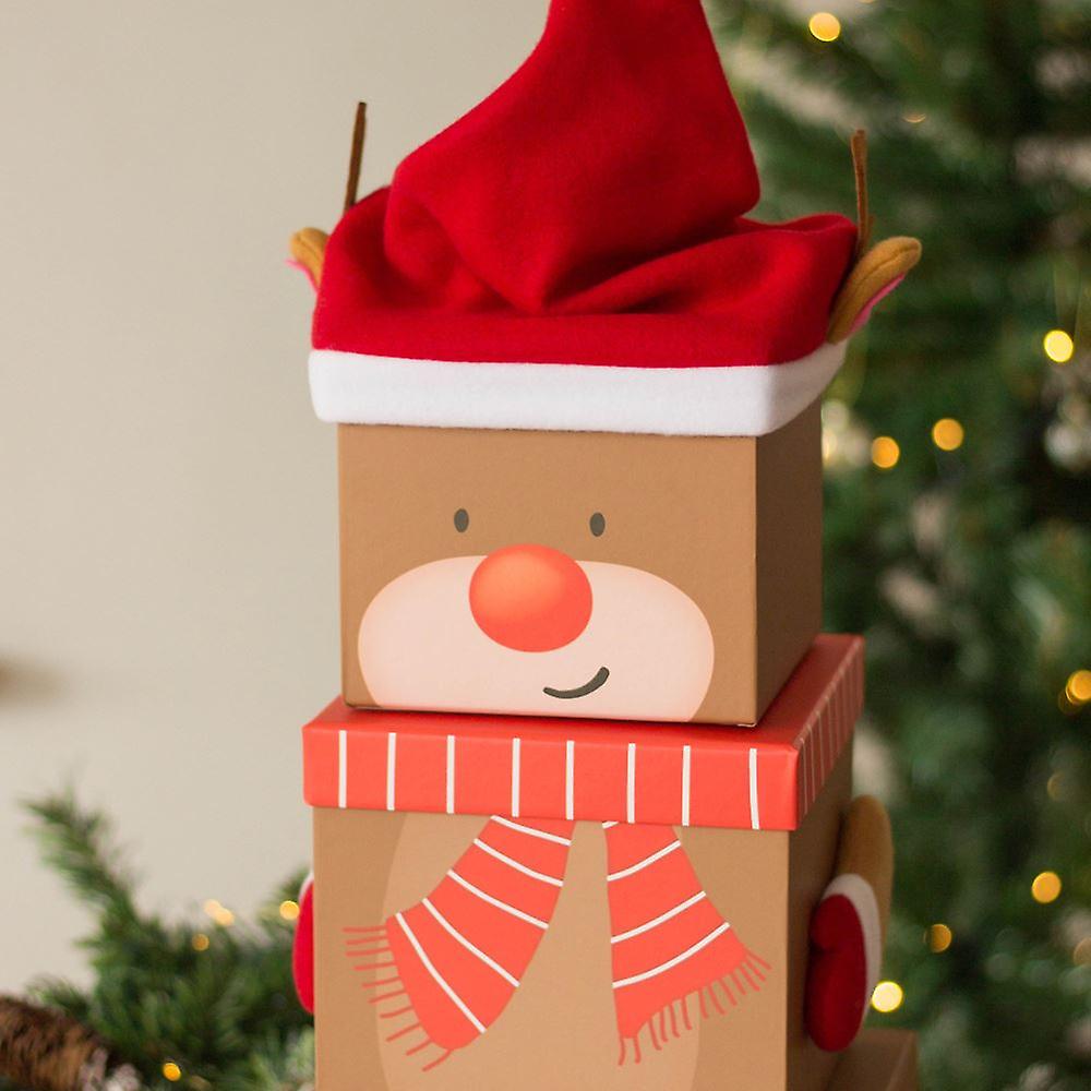 Stackable Reindeer Christmas Gift Boxes Large | Nested 3-Tier Stacking ...