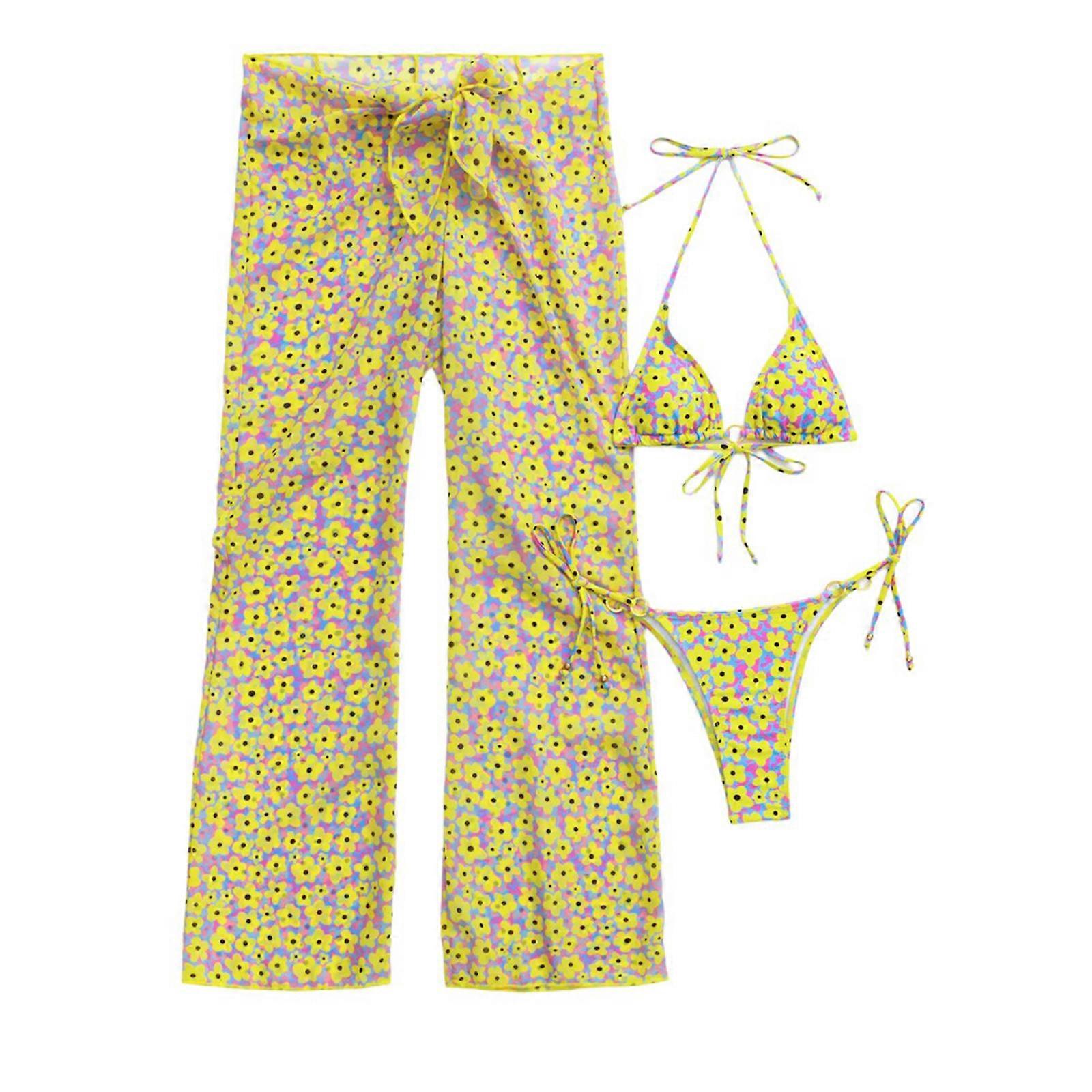 Womens Florals Printed Triangle Halters Bkinis Bathing Suit with Cover ...