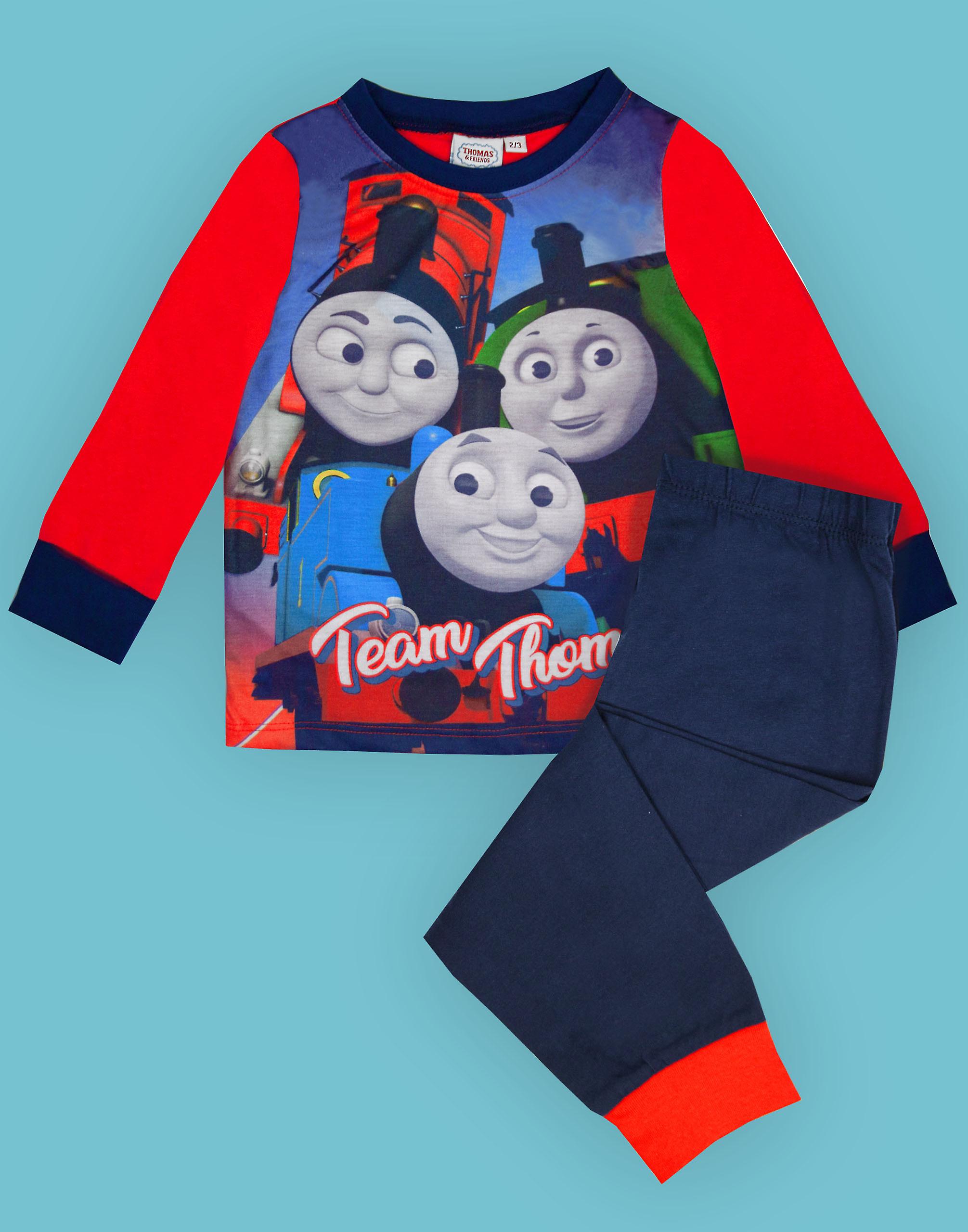 Thomas and Friends Boys Long Sleeve Long Leg Pyjama Set Blue Thomas the ...