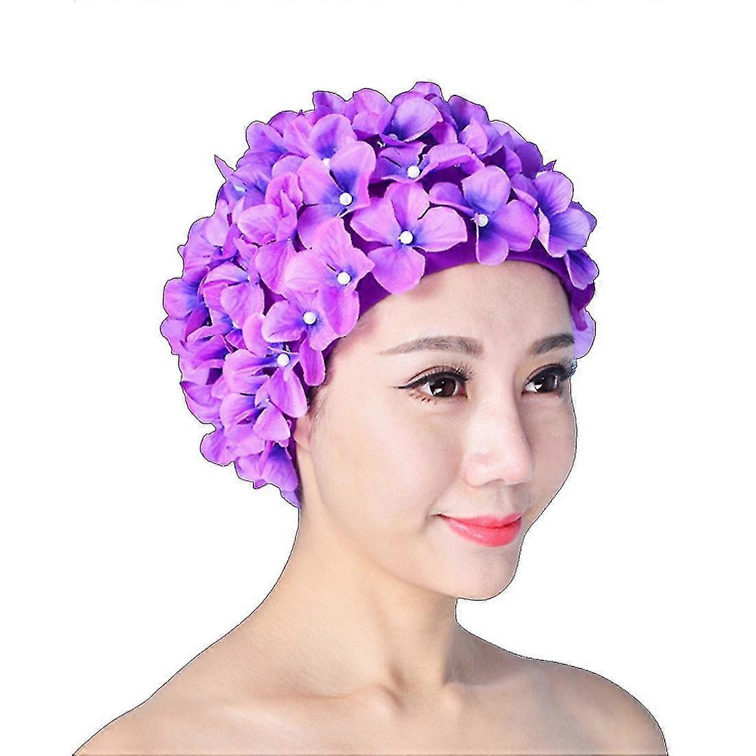 Women Swimming Cap, Floral Swimming Hat For Long Hair Short Hair, Super ...
