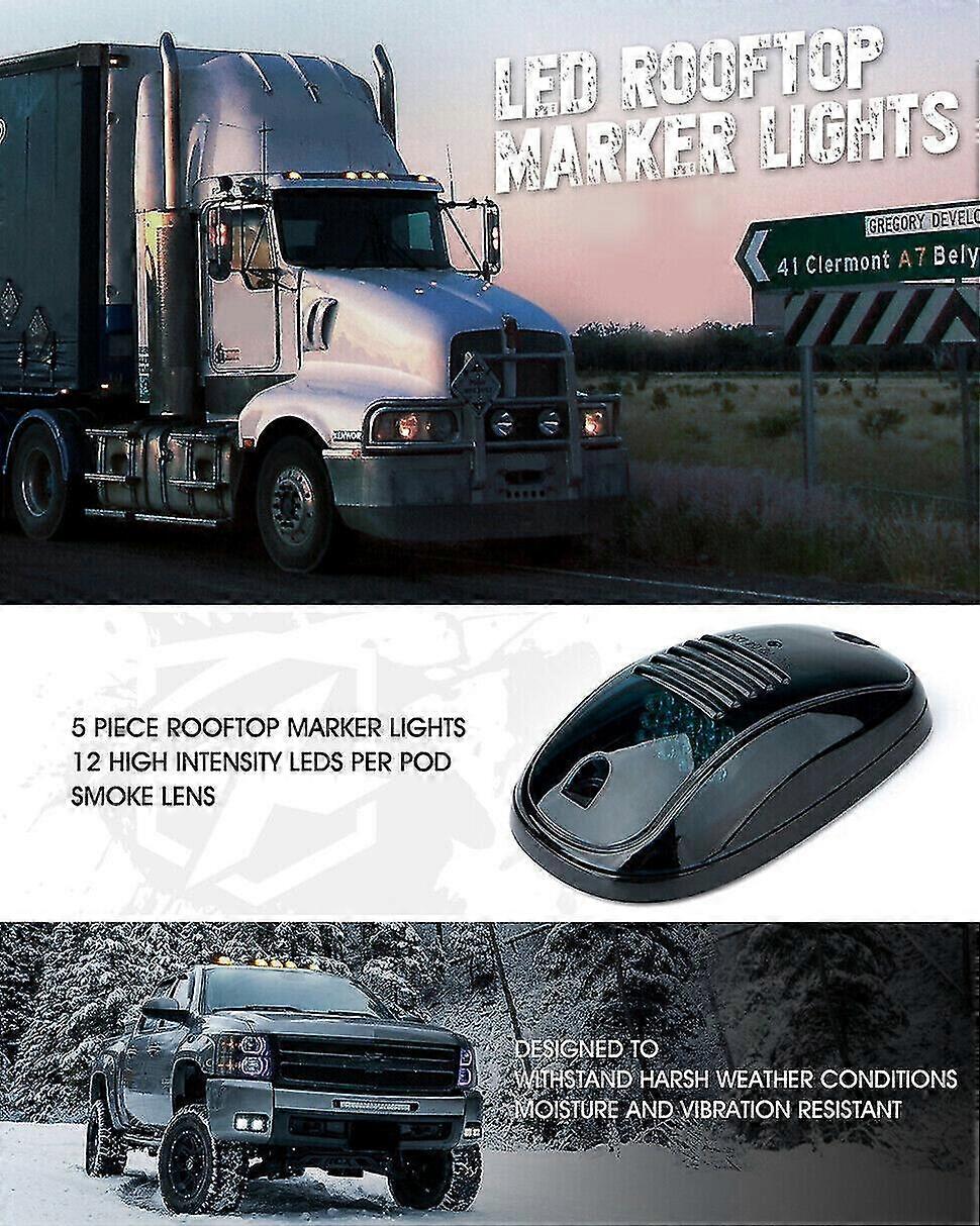 5pcs Amber LED Cab Roof Top Marker Running Lights for Ford Jeep Dodge ...