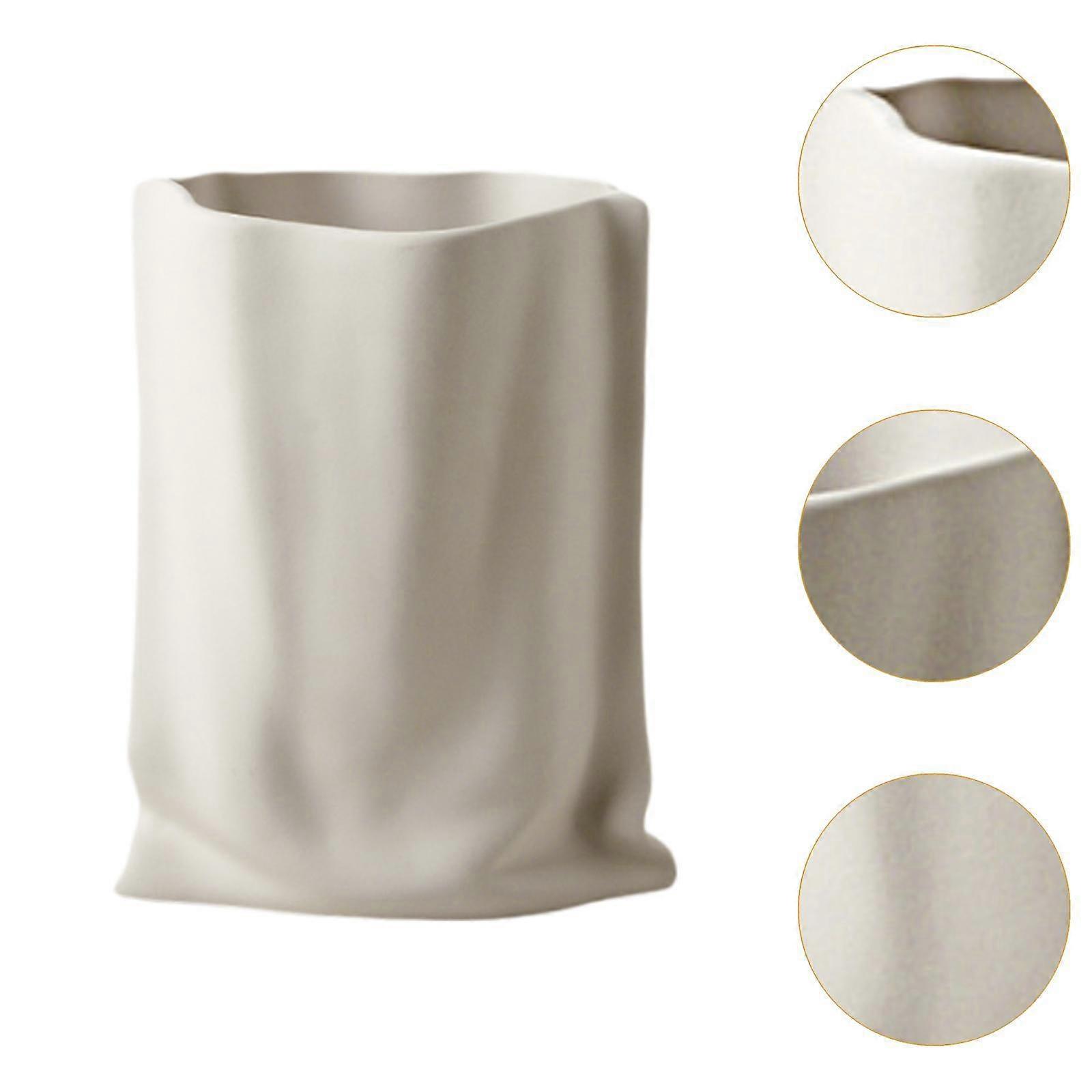 Pleated Paper Bag Ceramic Flower Vase Storage Office Indoor Plant Pot ...