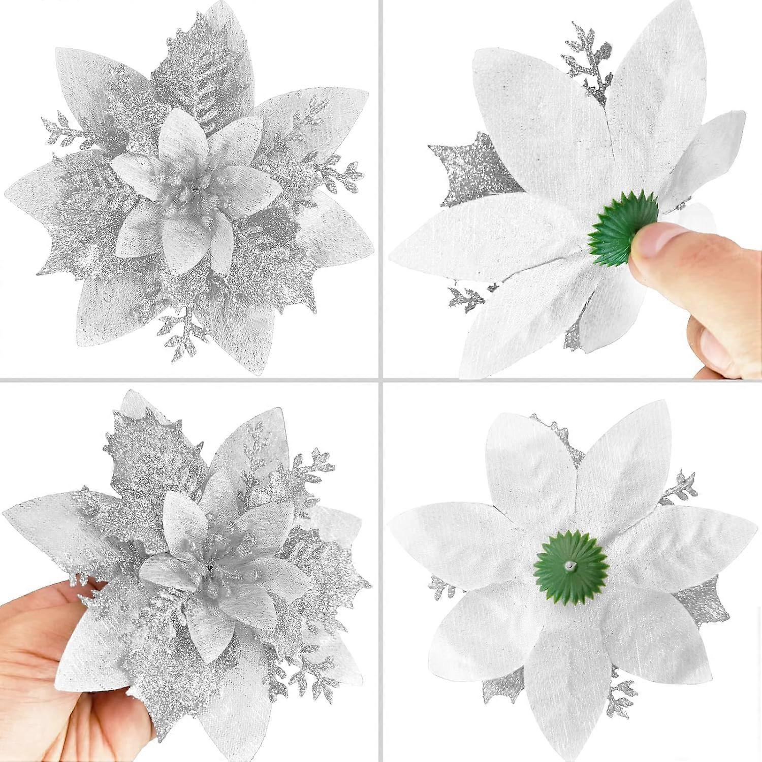 20 stykker juleblomst til tre med klips, glitter kunstige juleblomster ...