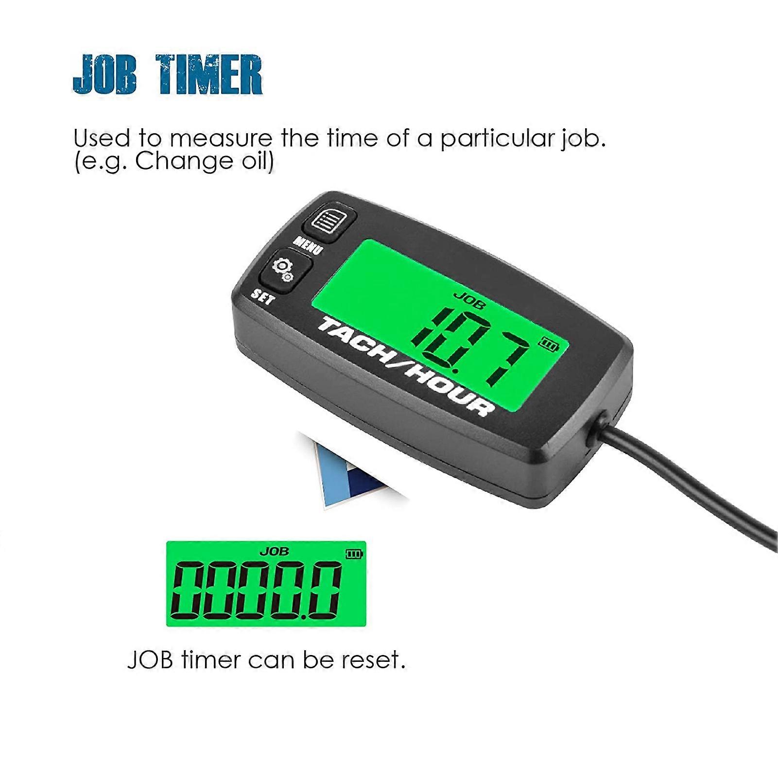 LCD Backlit Gauge Resettable Inductive Tachometer Hour Meter for 2/4 ...