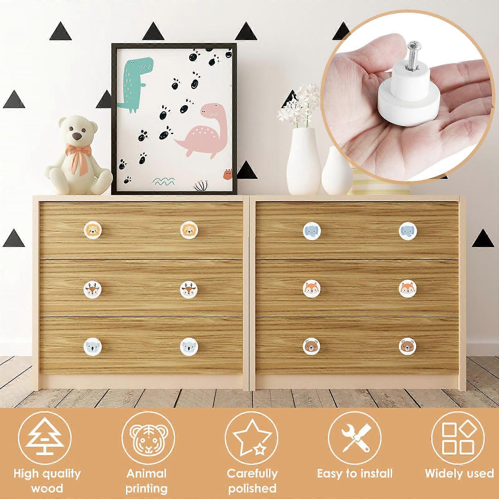 Wooden children's handles + screws - with animal drawings - children's ...
