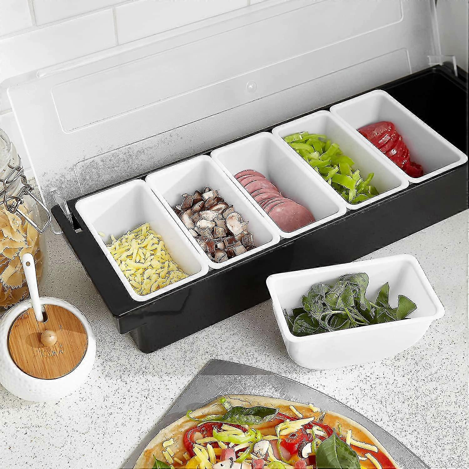 6 Compartment Trays Detachable Topping Station Plastic Pizza ...