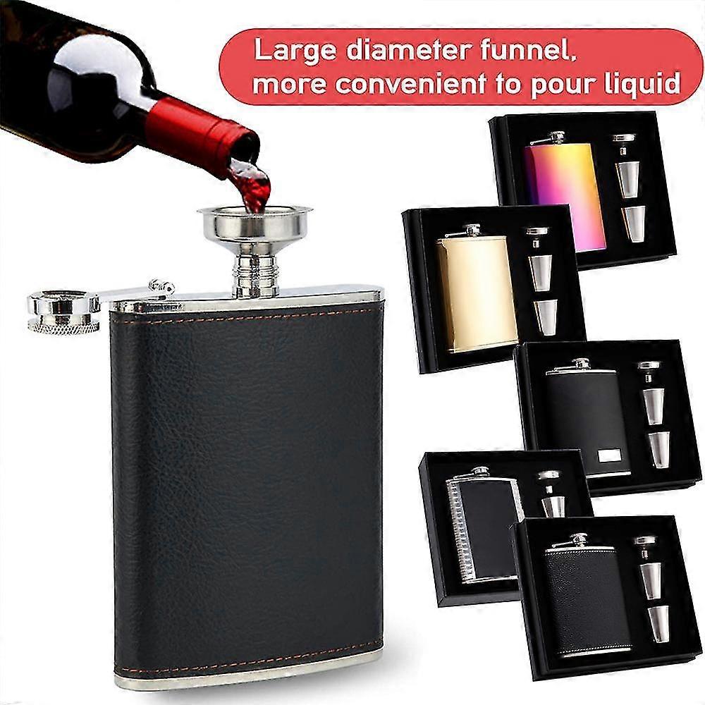 Hip Flask Gift Set,hip Flasks For Liquor For Men With Black Leather ...
