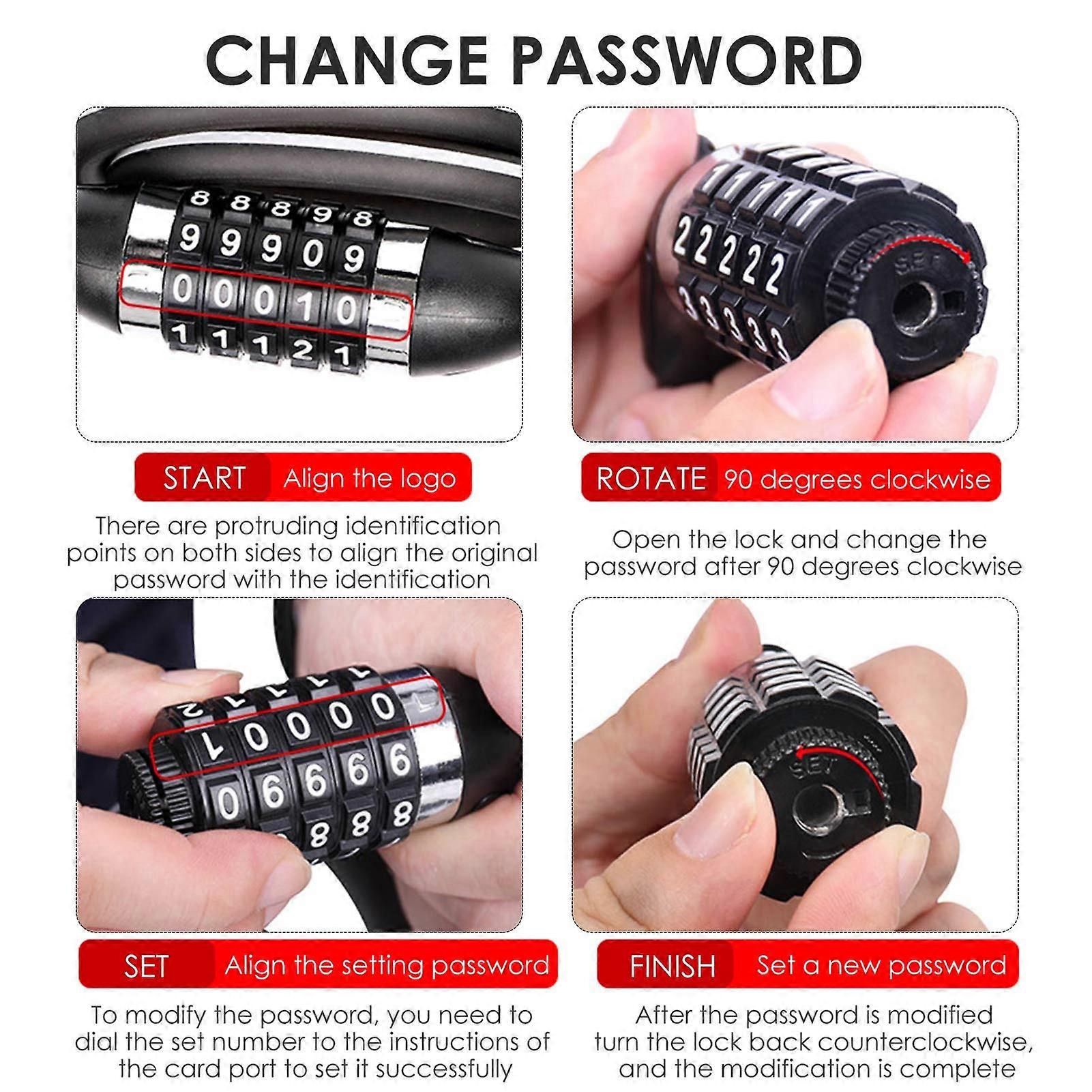 2021 Surface reflective Bike Lock Code Combination Bicycle Lock 1.8m ...