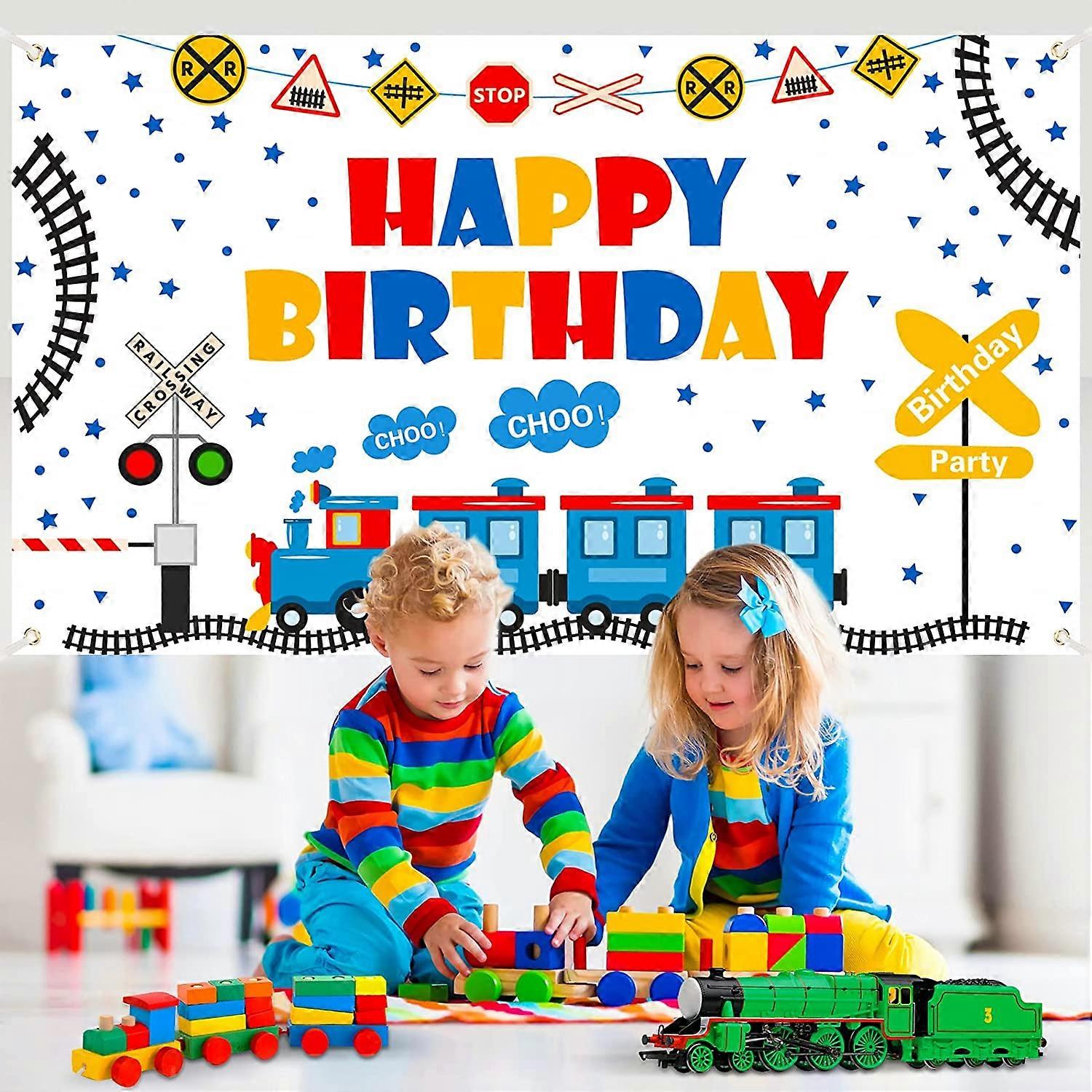 Train Theme Happy Birthday Banner Backdrop Train Party Decorations for ...
