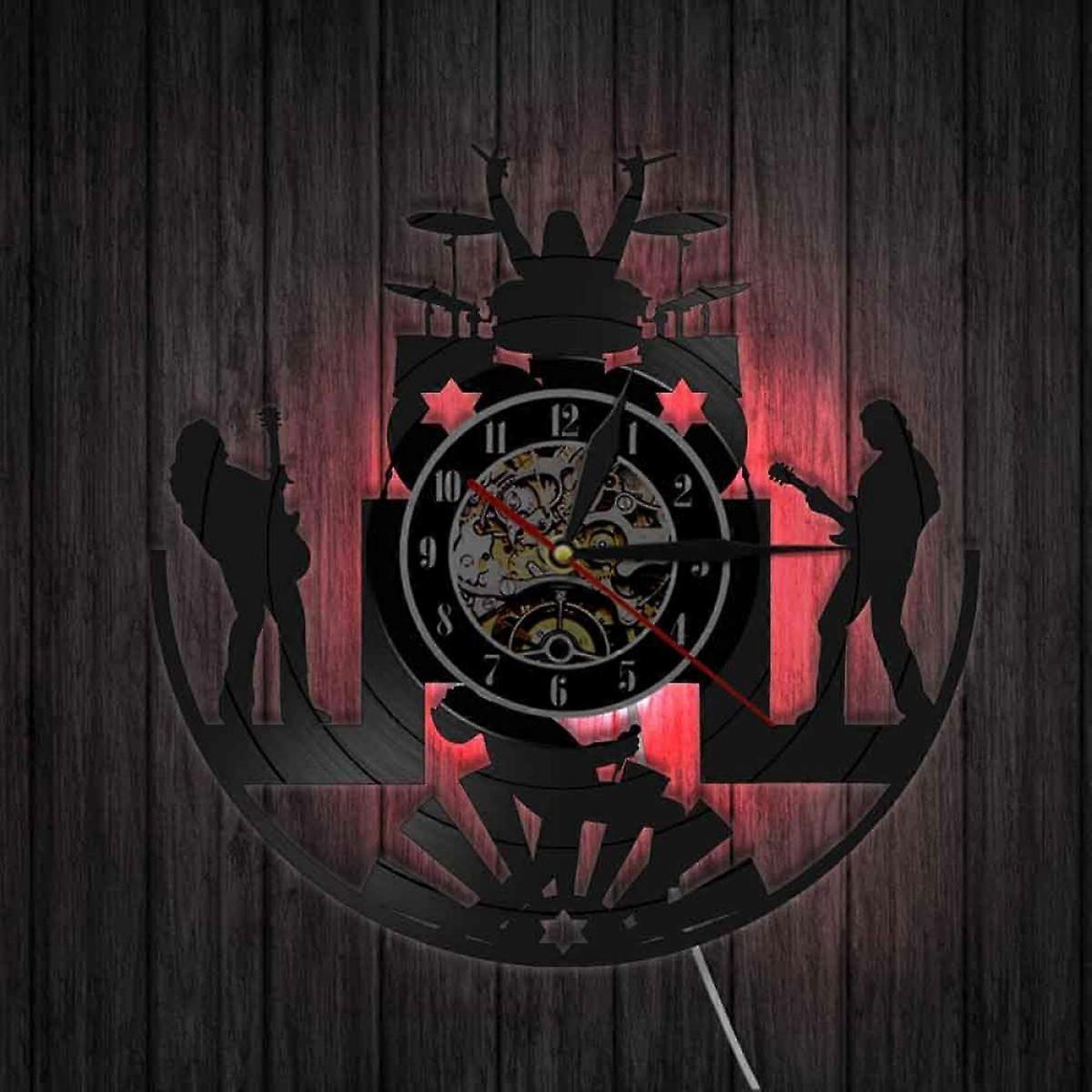 Music Vinyl Record Wall Clock -Fashion Music Band Instruments LED Light ...