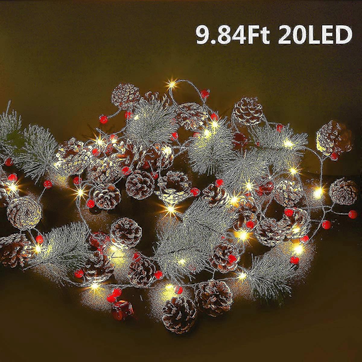 Christmas String Lights With Pine Cone Red Pearl Bell Garland With ...