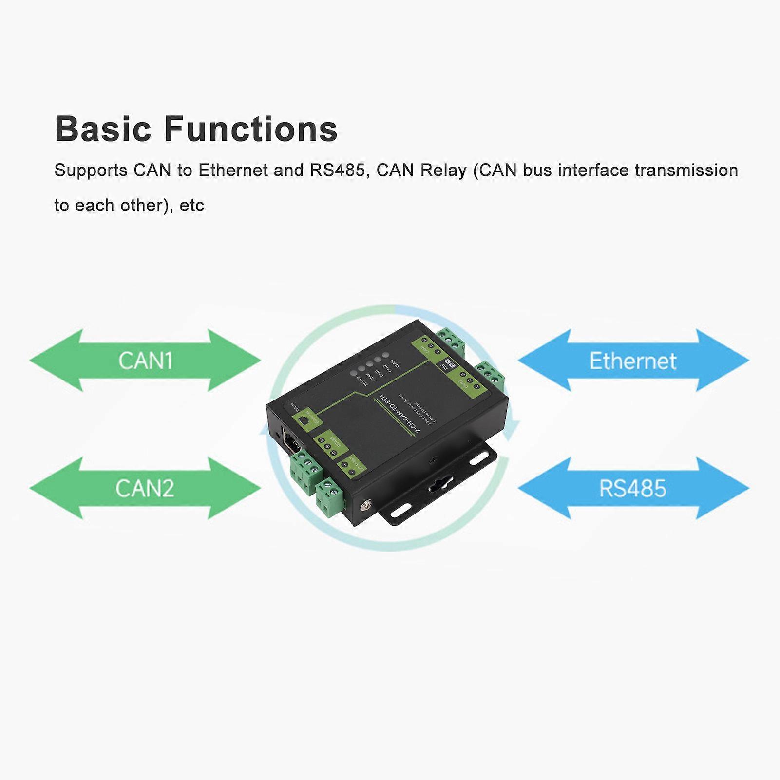 2 Port CAN to Ethernet Server Professional Industrial Grade 2 CH CAN RS485 Ethernet Double ...
