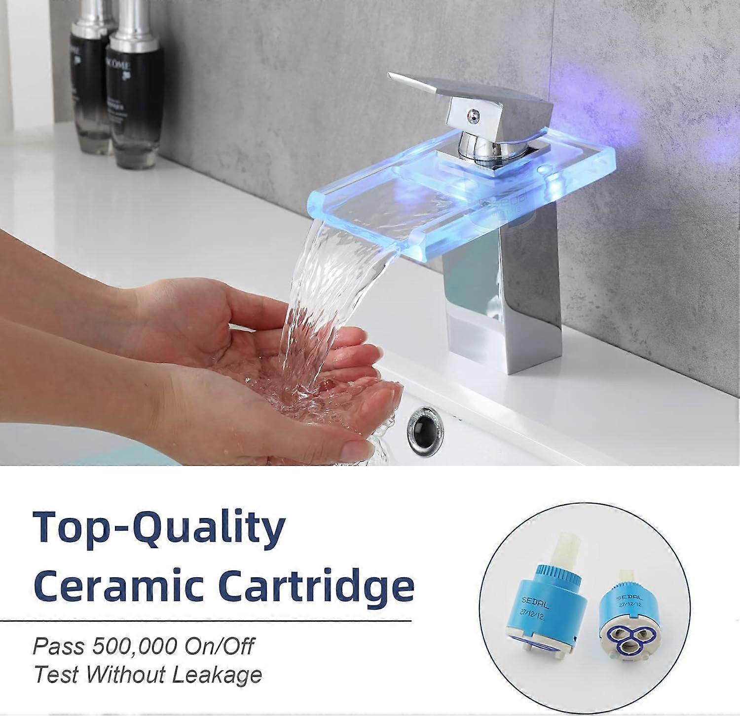 LED waterfall bathroom faucet, bathroom mixer faucet, sink faucet with ...