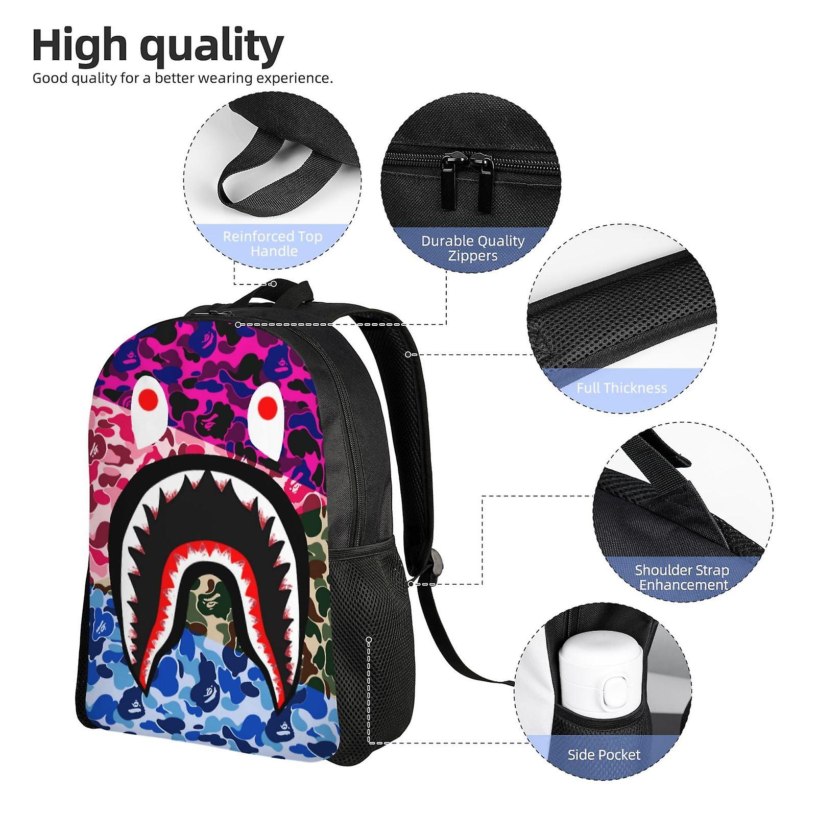 Hip Hop Camouflage Bape Shark Backpack Water Resistant College School ...