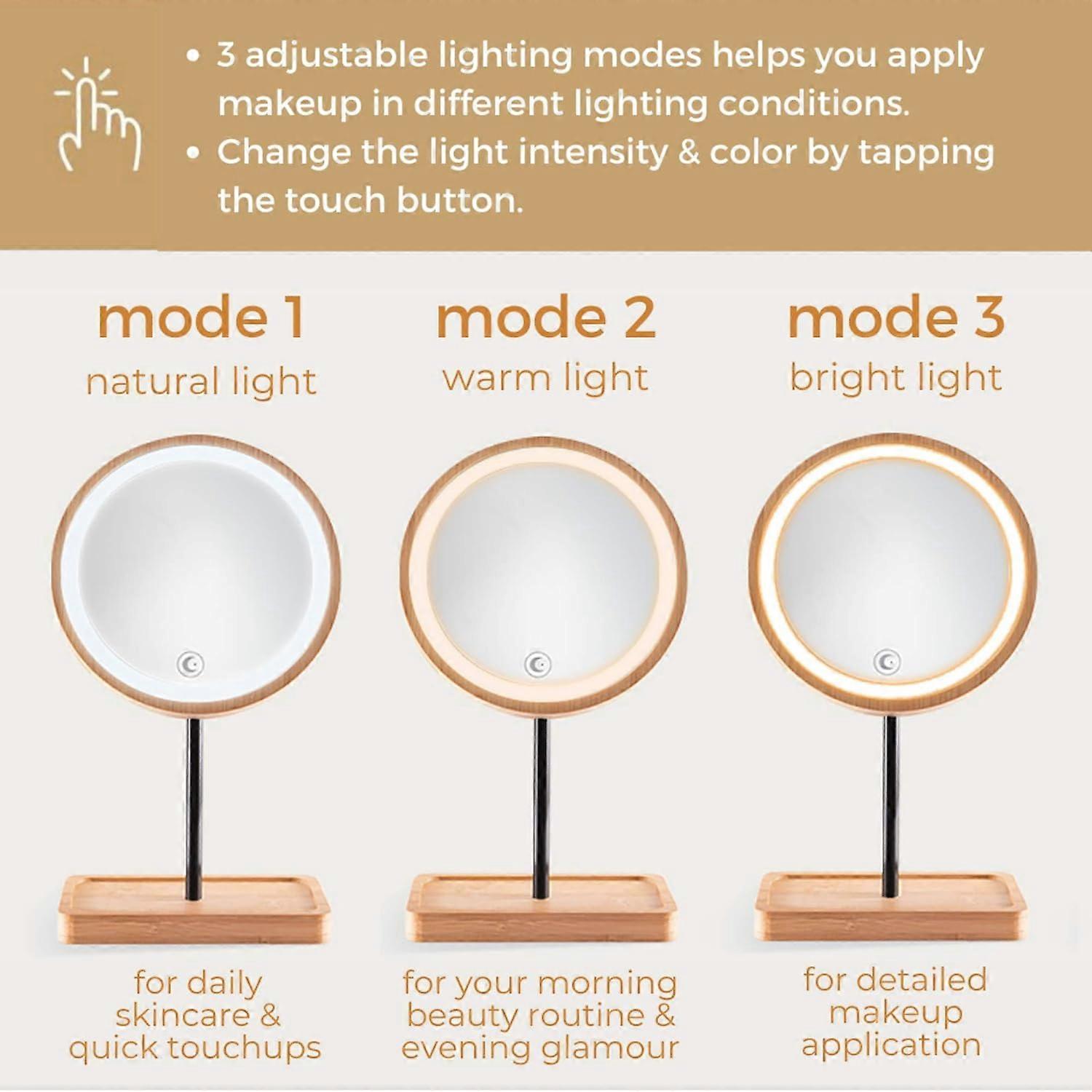 Lighted LED Makeup Mirror Vanity Mirror with 3 Color Lights, Cordless ...