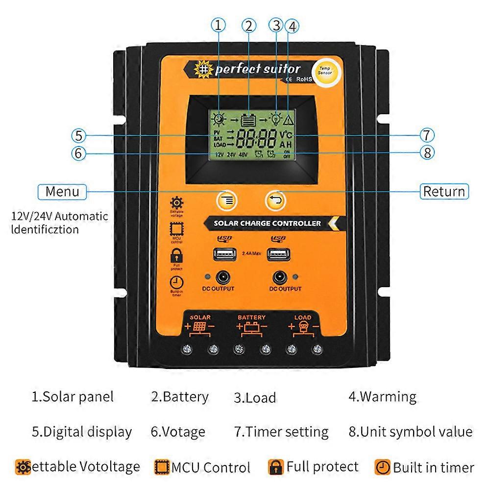 MPPT PWM Solar Controller 70A 50A 30A LCD Display Solar PV Charge ...