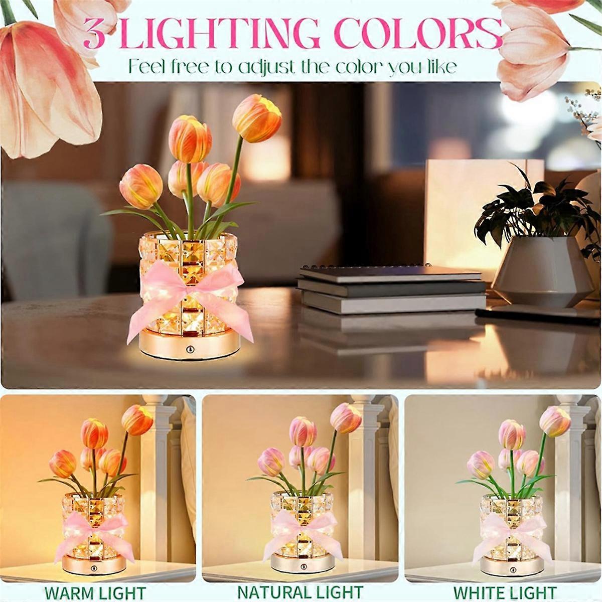 LED Tulip Cordless Night Light Dimmable Crystal Base USB Charge | Fruugo UK