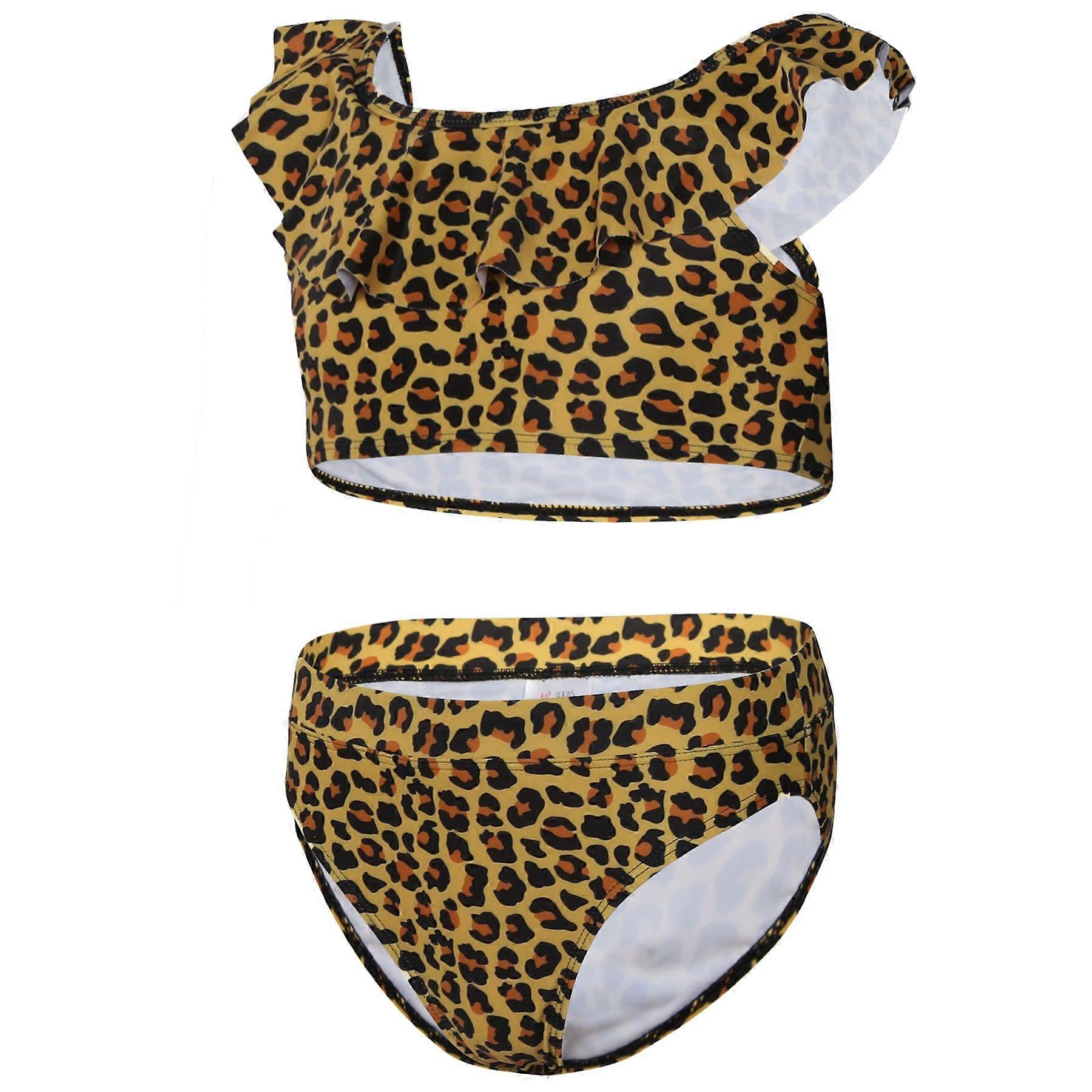 Kids Girls Swimwear Bikini Two Piece Leopard Swimming Suit Ruffle ...