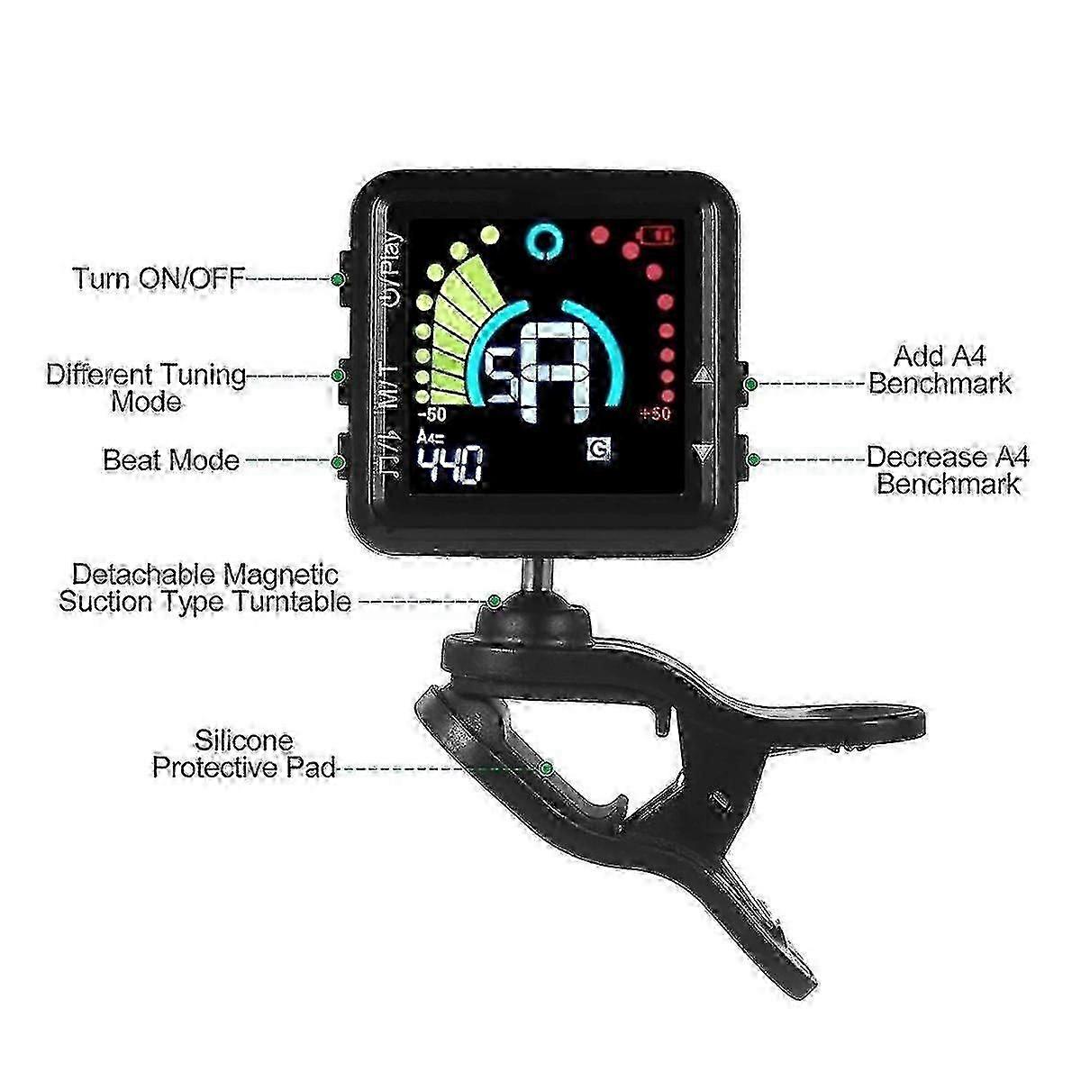 Guitar Tuner Rechargeable, Clip on Tuner with LCD Color Display with ...