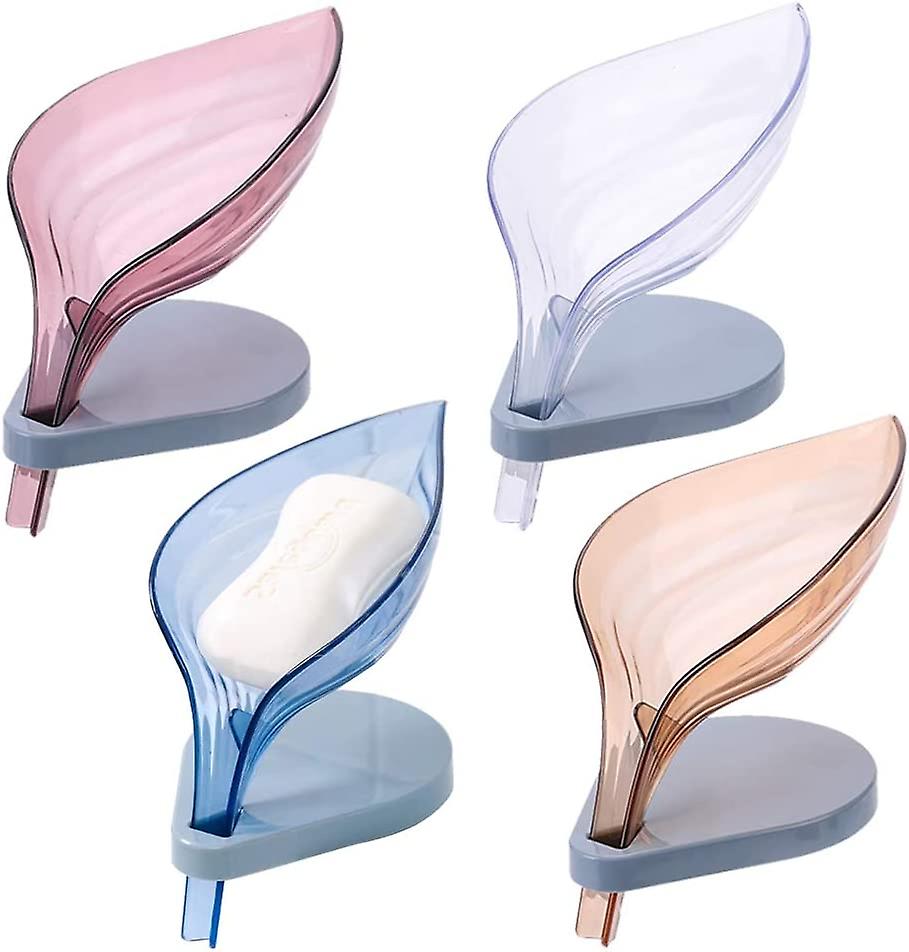4 Pcs Leaf Shape Soap Holder,self Draining Soap Dish With With Suction ...