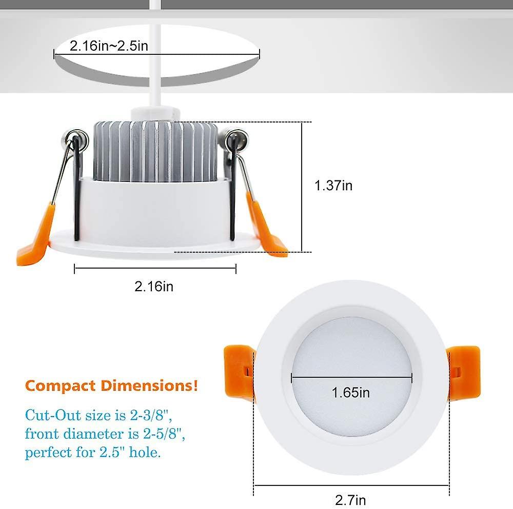 2 Inch Led Downlight, Recessed Lighting Dimmable Ceiling Light, 3w, 5500k Daylight White, Cri80 ...