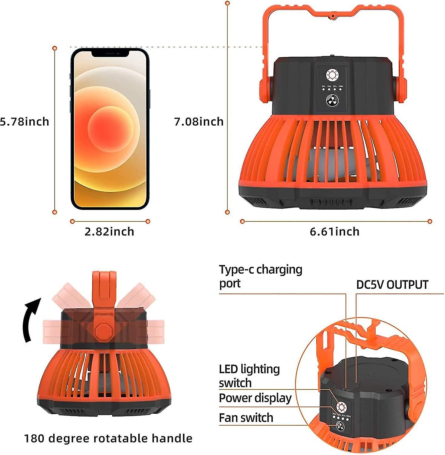 Portable Camping Fans Lantern For Tents, Tent Fan Rechargeable With ...