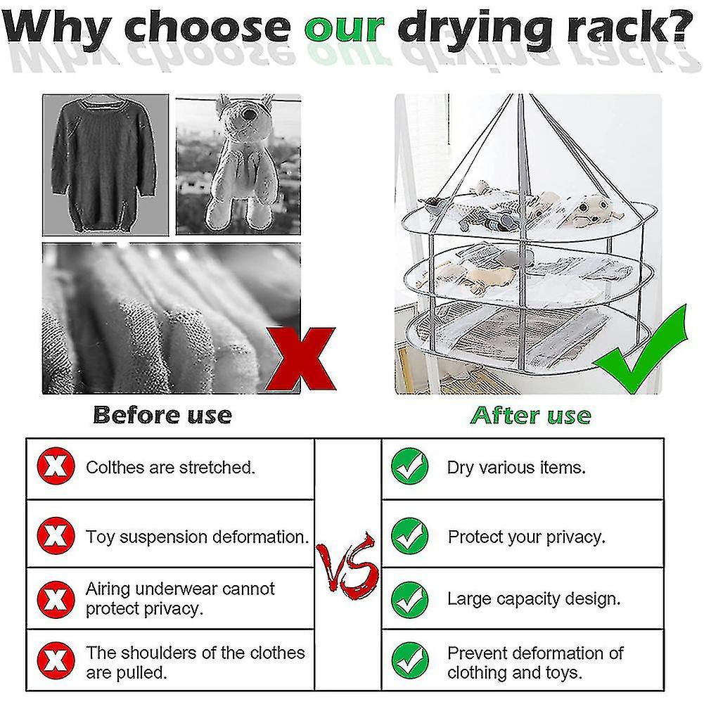 3-tier Sweater Drying Rack Hanging Clothes Hanging Dryer Laundry Mesh ...