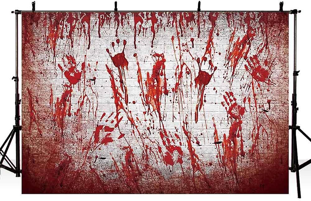 7x5ft Halloween Bloody White Brick Wall Backdrop Handprint Bloodstain ...