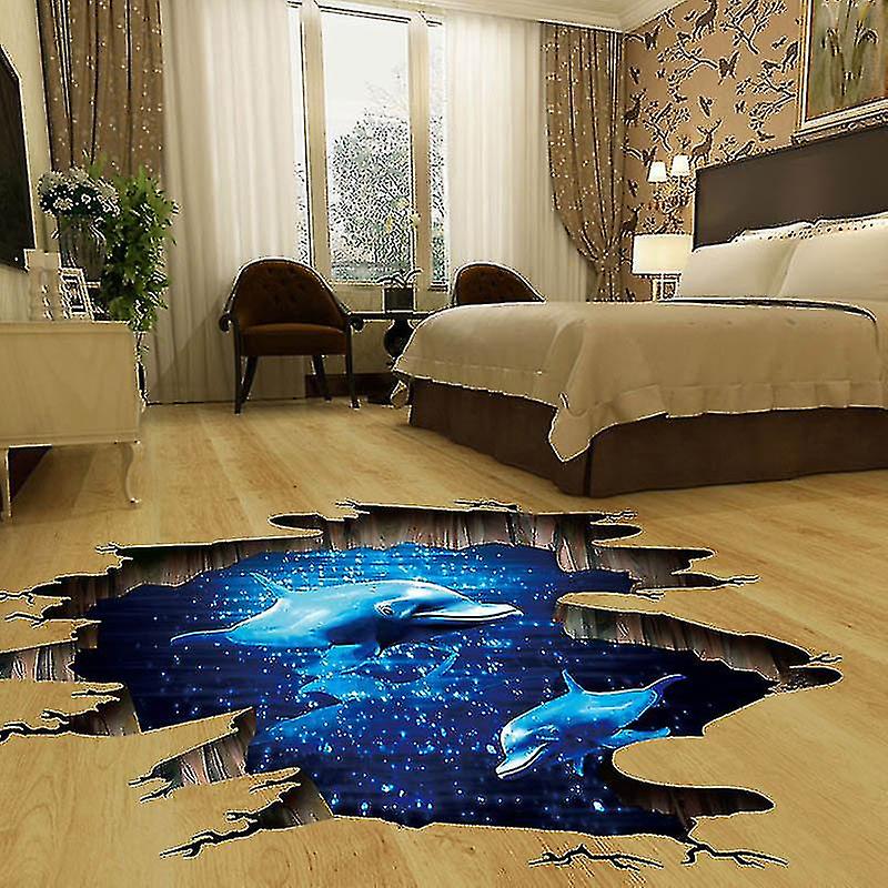 3D Dolphin Deep Sea Wall Sticker Living Room Bedroom Bathroom Floor DIY ...