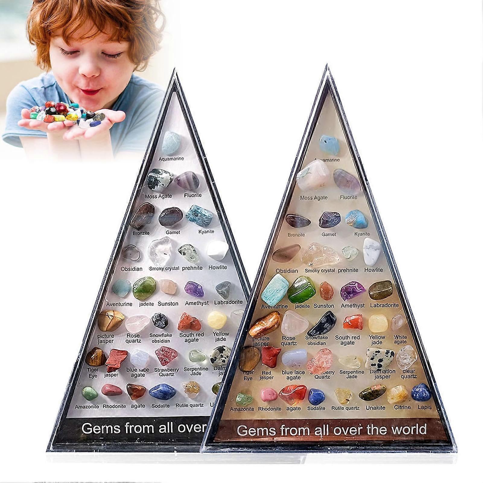 Natural Gemstone Set 36 Types of Gems with Display Case Rock Set ...