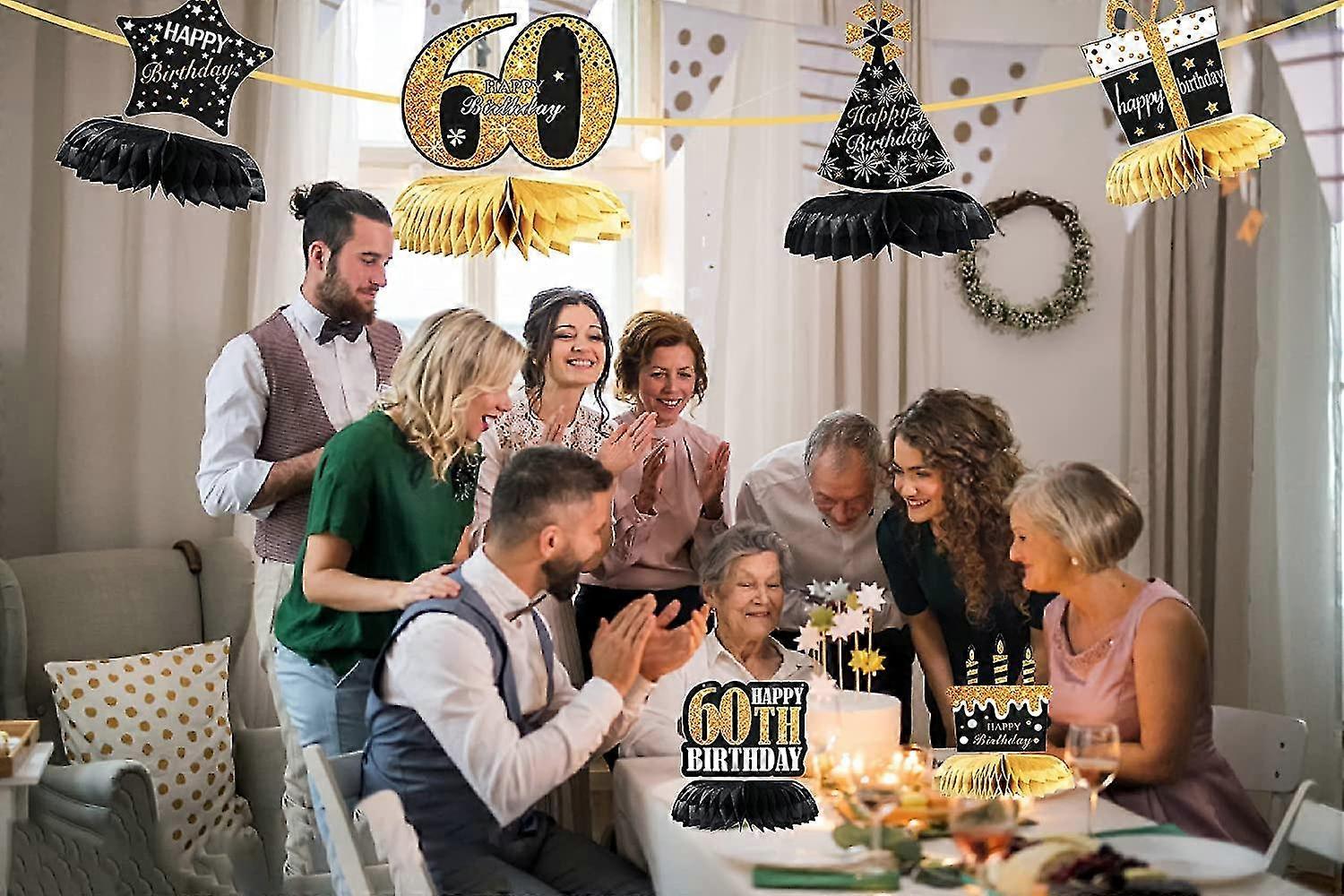 Happy 60th Birthday Decoration Black Gold, 6 Piece 60th Birthday ...